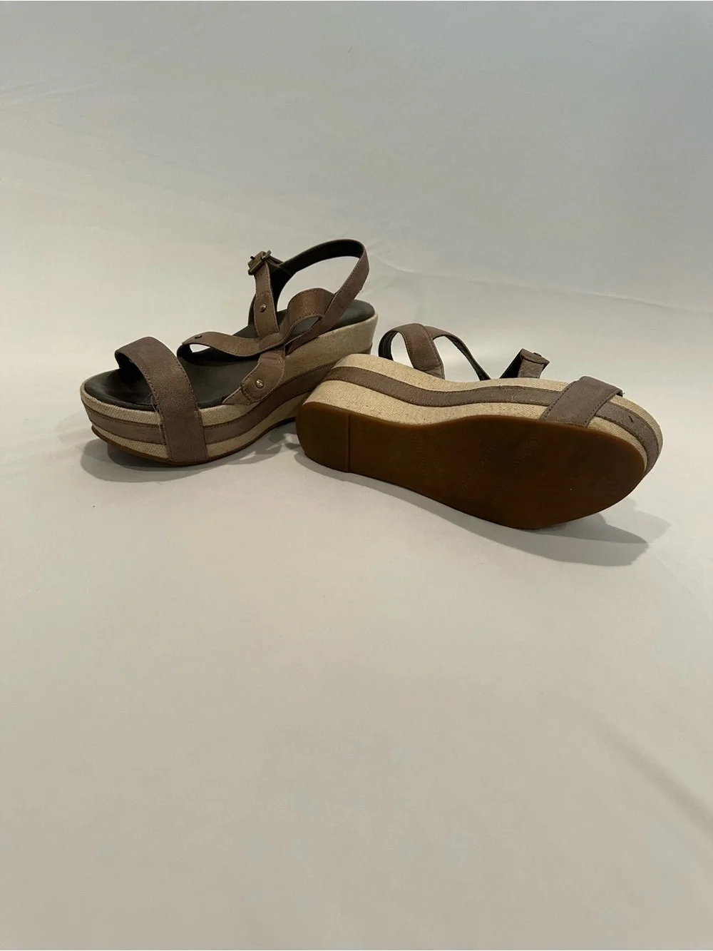 Antelope | Shoes | Antelope Taupe And Cream Platform Wedge Sandals ...